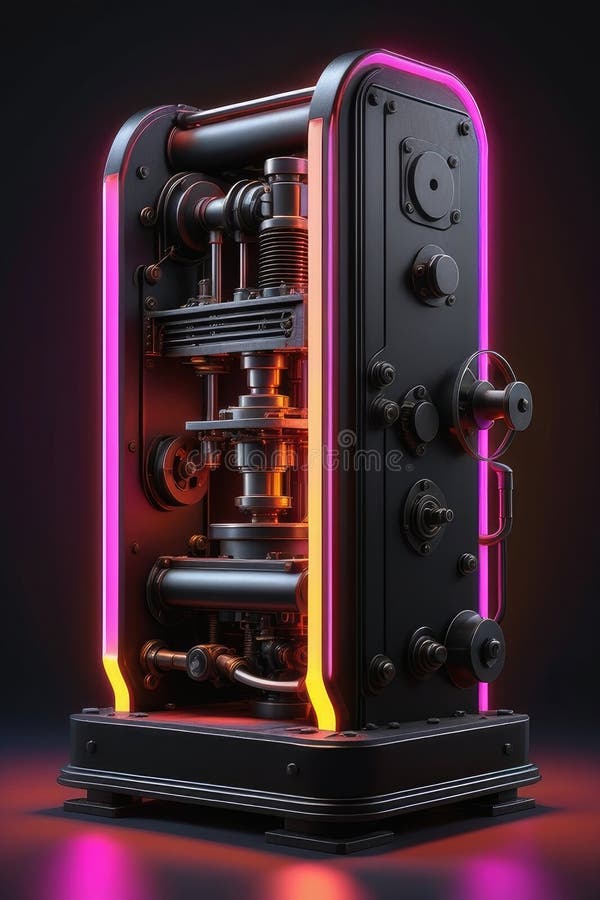 A Metal Futuristic Machine with Neon Lights, Vertical Composition Stock ...