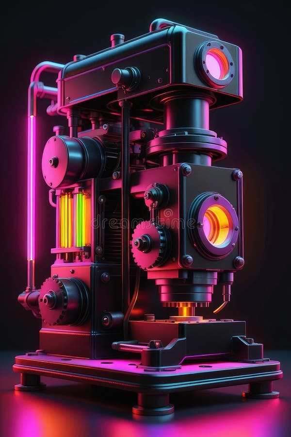 A Metal Futuristic Machine with Neon Lights, Vertical Composition Stock ...