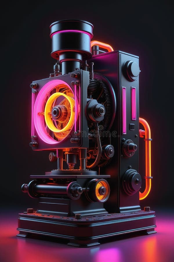 A Metal Futuristic Machine with Neon Lights, Vertical Composition Stock ...