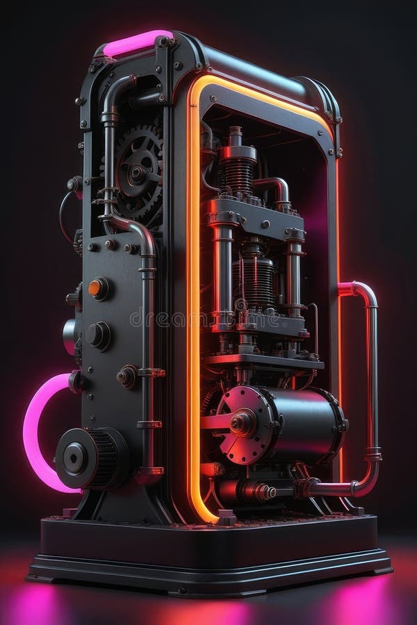 A Metal Futuristic Machine with Neon Lights, Vertical Composition Stock ...