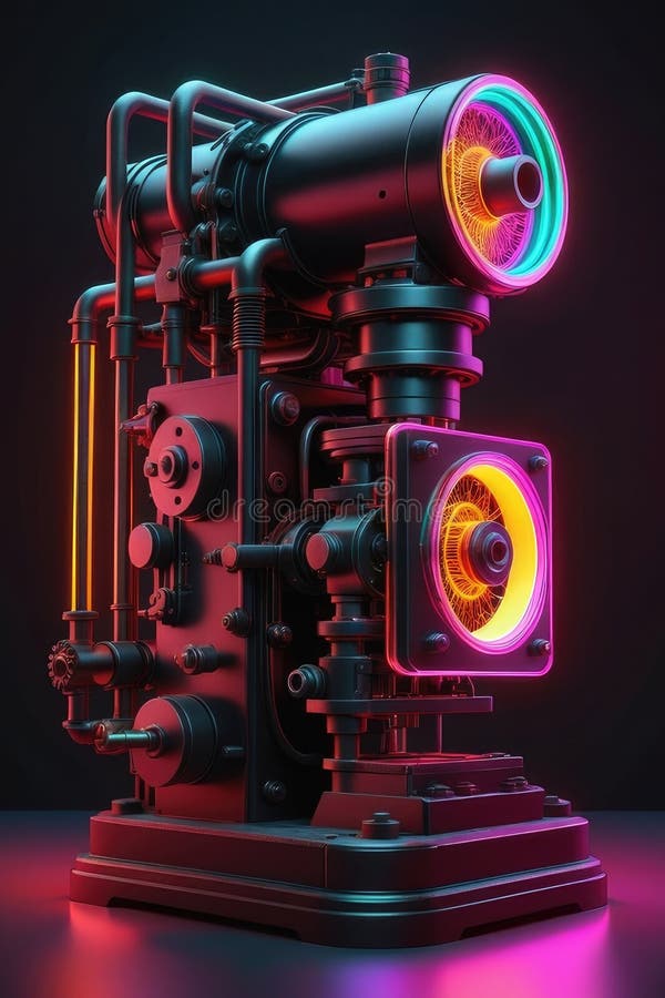 A Metal Futuristic Machine with Neon Lights, Vertical Composition Stock ...