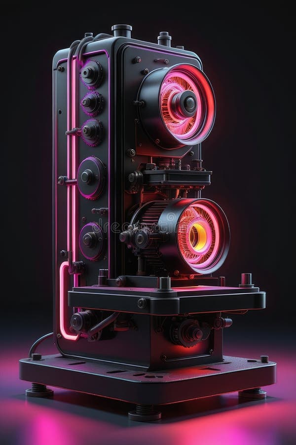 A Metal Futuristic Machine with Neon Lights, Vertical Composition Stock ...