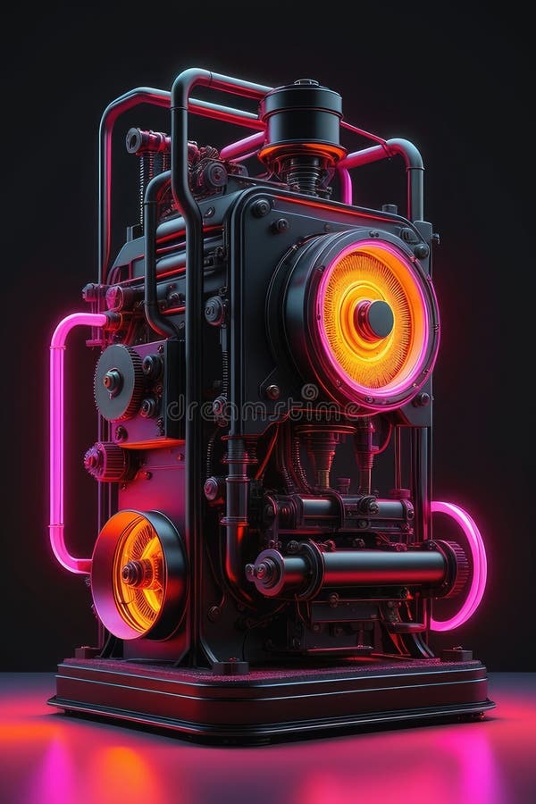 A Metal Futuristic Machine with Neon Lights, Vertical Composition Stock ...