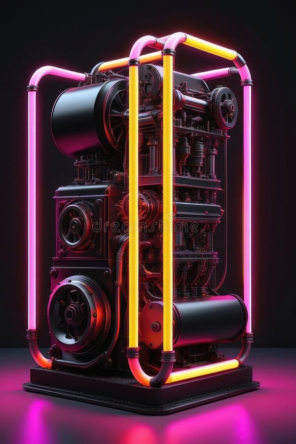 A Metal Futuristic Machine with Neon Lights, Vertical Composition Stock ...