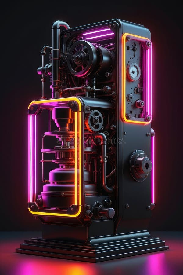 A Metal Futuristic Machine with Neon Lights, Vertical Composition Stock ...