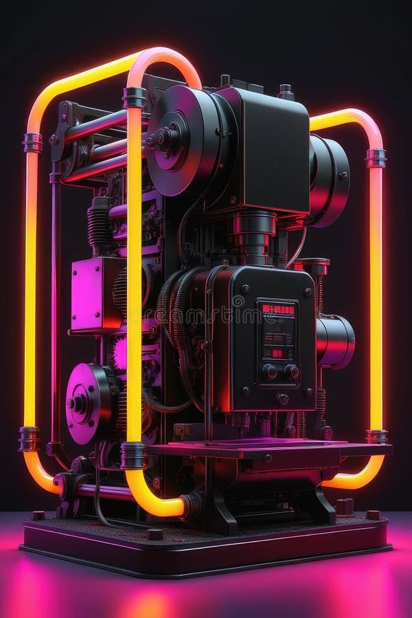 A Metal Futuristic Machine with Neon Lights, Vertical Composition Stock ...