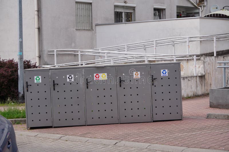 Metal Garbage Bins of Different Colors for Separate Collection of ...