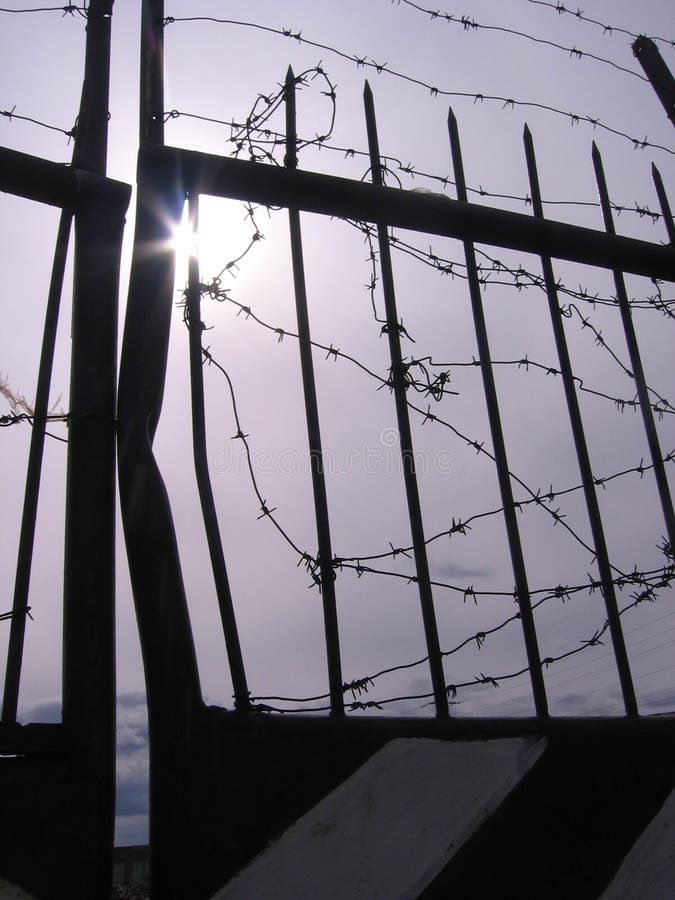 Metal Gate with Barbed Wire Closed in Dangerous Territory Allowed Stock ...