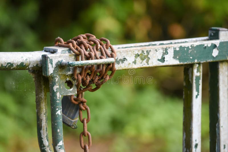 Metal Gate Closed Outside with a Padlock and Chain Stock Photo - Image ...