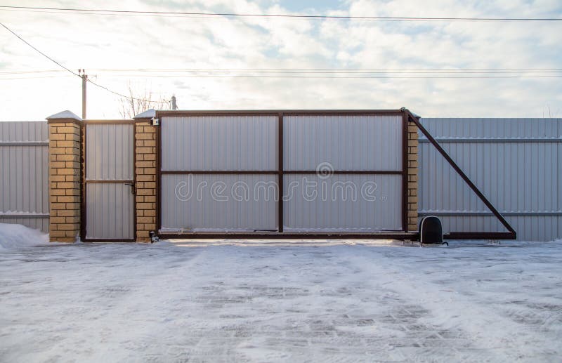 Metal Gate at the Fence in the Snow. Stock Photo - Image of design ...