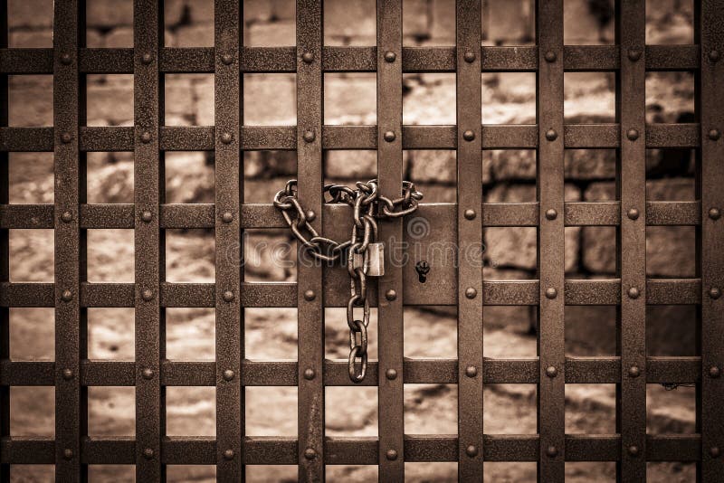 Metal Gate Locked with a Padlock and a Chain Stock Image - Image of ...
