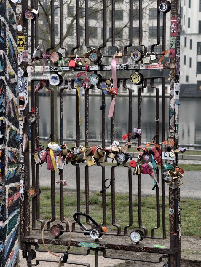 Metal Gate with Locks and Ribbons on Berlin Wall,Berlin, Germany Stock ...