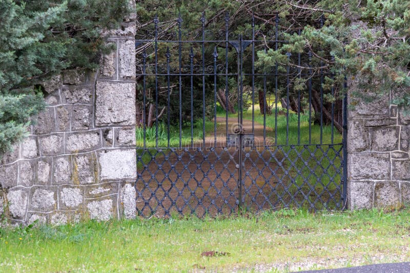 A Metal Gate in the Middle of the Forest Stock Image - Image of ...