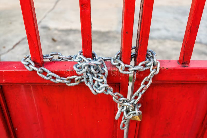 Metal Gates Closed on a Metal Chain and Lock Stock Image - Image of ...