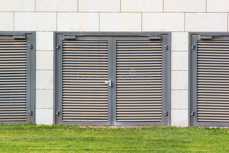 Metal Gates of Electrical Substation on Green Lawn Stock Image - Image ...