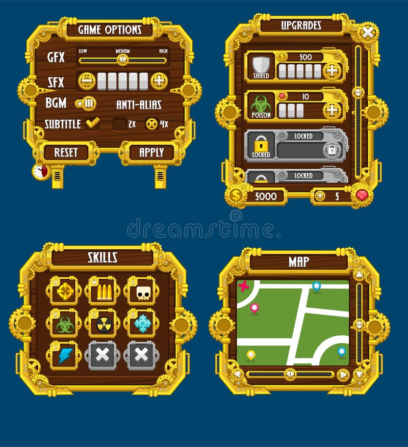 Metal Game GUI Set stock vector. Illustration of machine - 116797003