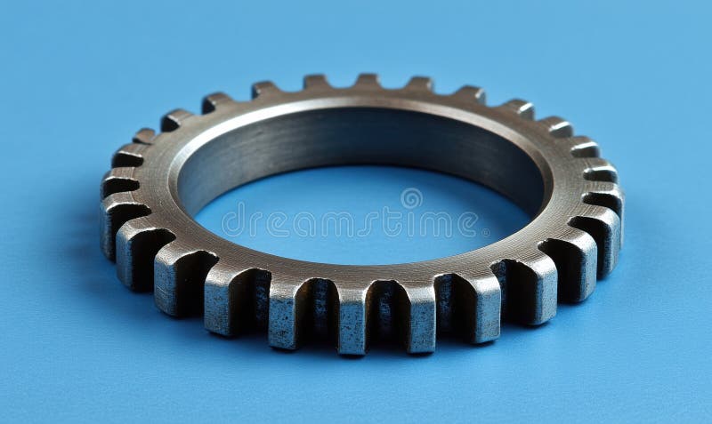 Metal Gear Ring with Teeth on Blue Background Showcasing Industrial ...