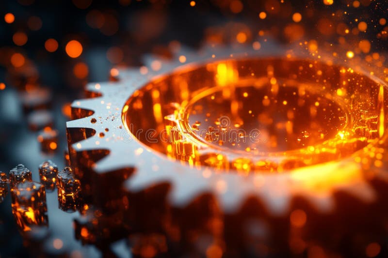 Metal Gear Rotating with Orange Liquid, Creating Sparks and Dynamic ...