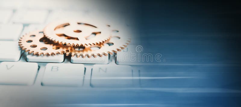 Metal Gear Wheels on a Computer Keyboard Stock Image - Image of ...