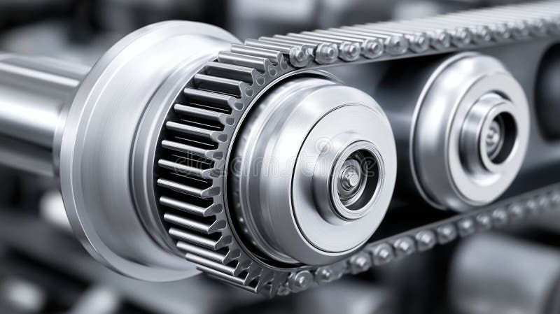 Metal Gears and Chain. Close-up of Mechanical Transmission System with ...