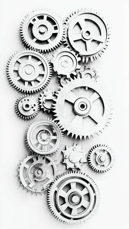 Interlocking Metal Gears Working Together Complex System Stock Photos ...