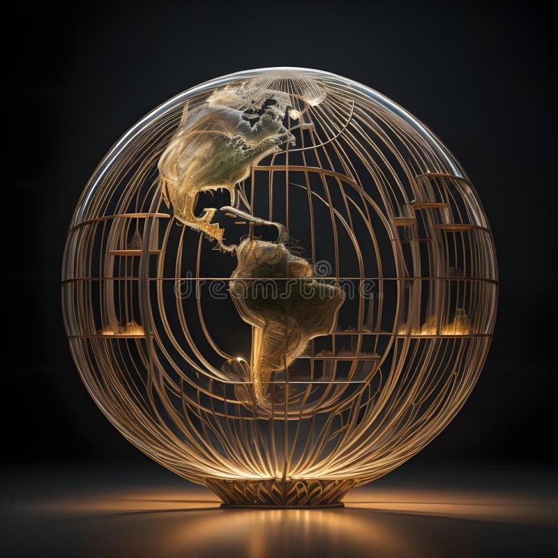 A Metal Globe with a World Map Inside. Generative Ai Stock Illustration ...