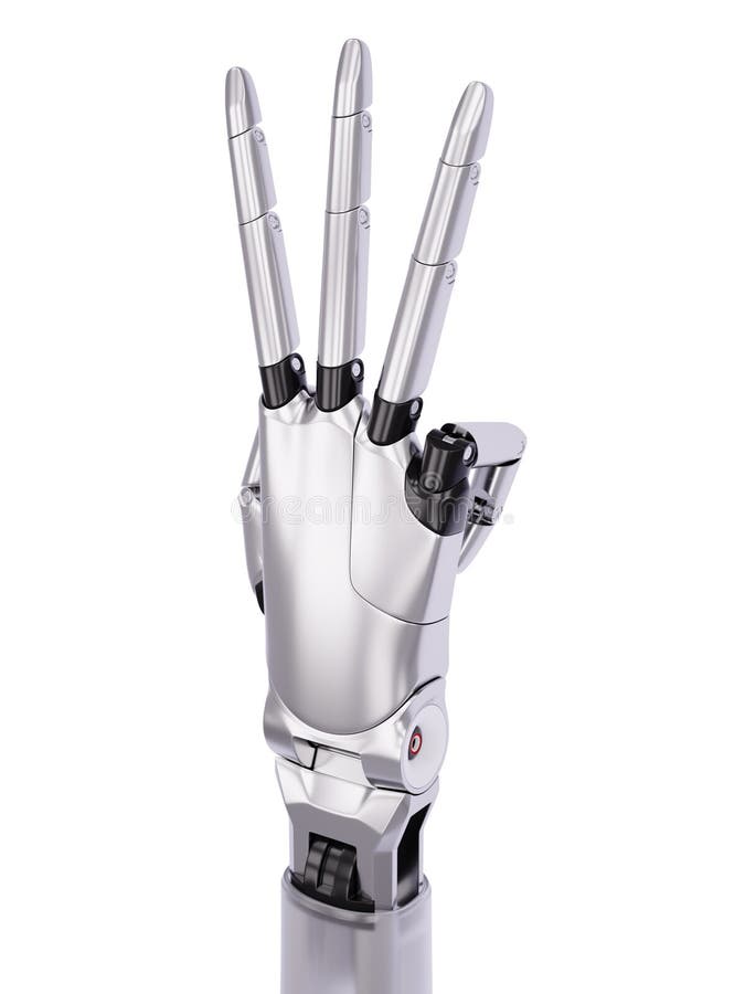 Metal Glossy Android Hand Number Three Gesturing 3d Illustration Stock ...