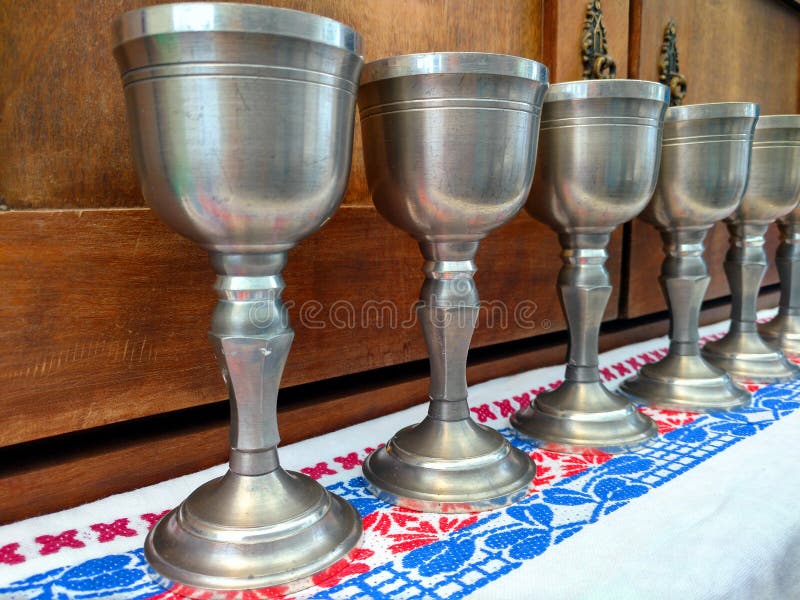 Metal Goblets and Decanter Set Stock Photo - Image of goblets, drinks ...