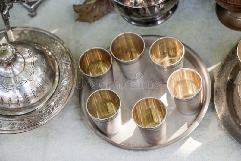 Metal Goblets and Decanter Set Stock Photo - Image of goblets, drinks ...