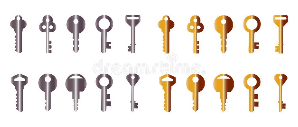 Metal Gold Silver Keys Vector Icon Set Stock Vector - Illustration of ...