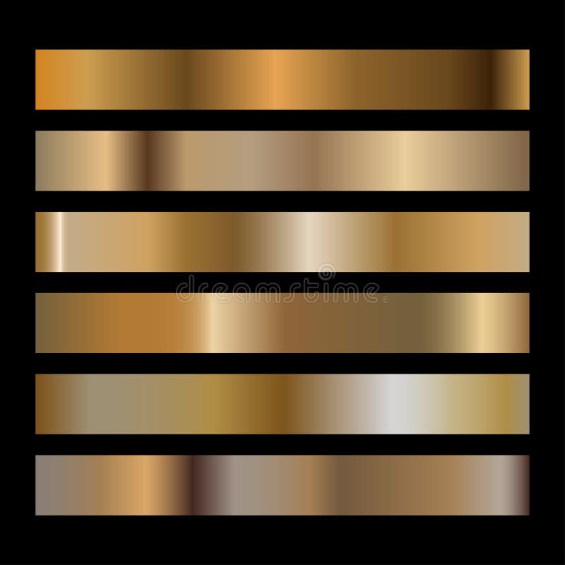 Metal Gradient Set. Golden, Bronze and Brass Gradient Design. Vector ...