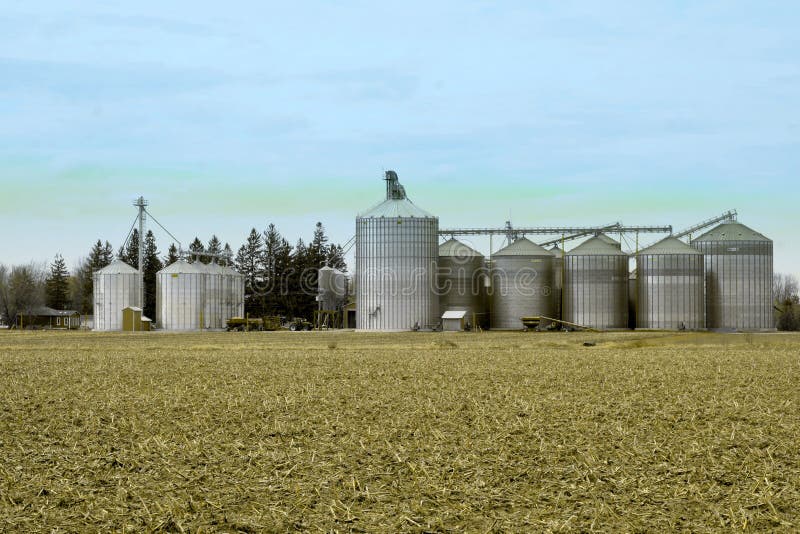 Metal Grain Facility on a Farm Stock Image - Image of corn, commodity ...