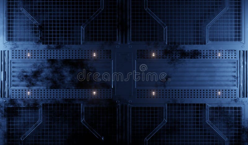 Metal Grating Pathway Blue Lighting in Dark Scene Stock Illustration ...