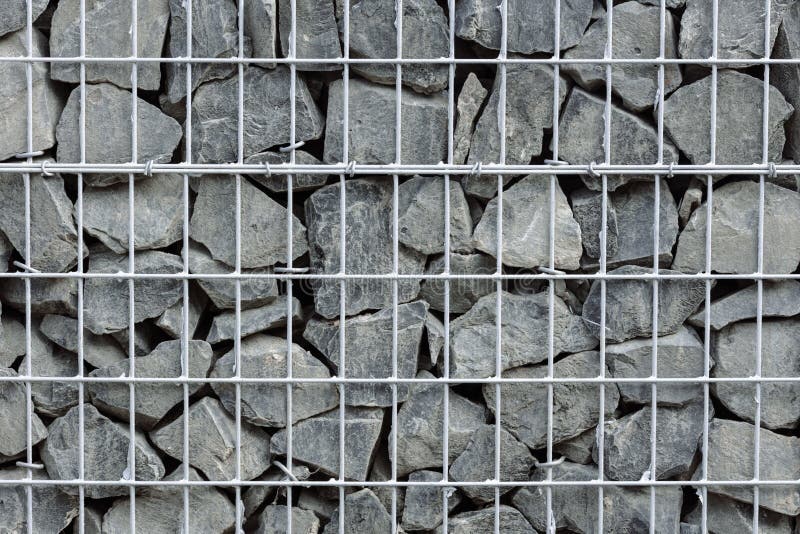 Metal Grid with Natural Stones in Gabion Stock Photo - Image of ...