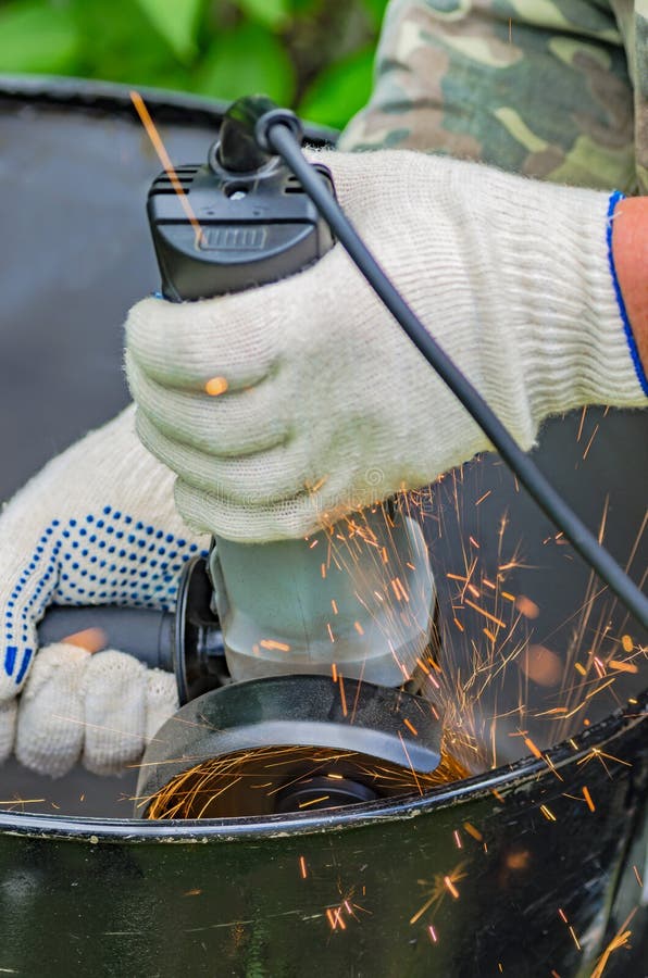 Metal grinding machine stock photo. Image of grass, machine - 93226902