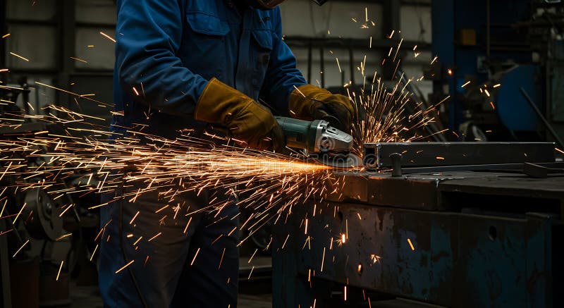 Metal Grinding with Sparks Flying in Workshop Setting Stock ...