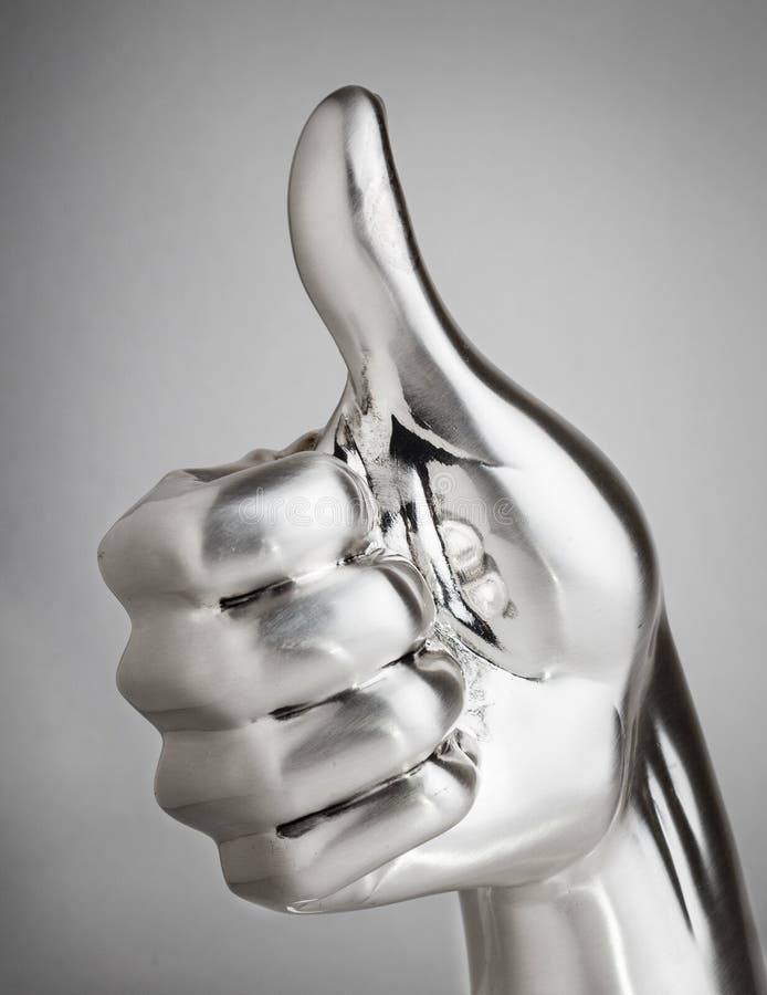 Metal Hand Showing Thumb Up Over Gray Stock Photo - Image of agreement ...