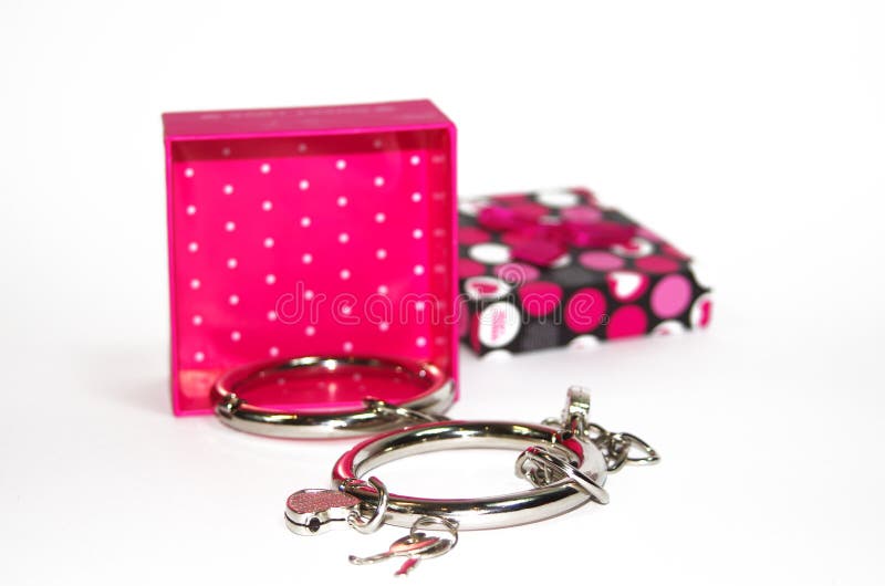 Metal Handcuffs Isolated On The White Background And Red Ribbon Stock ...