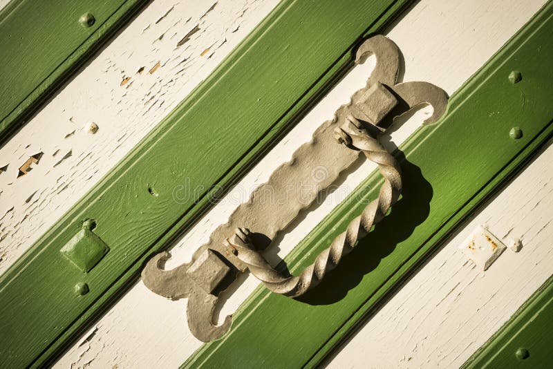 Metal Handle on White Green Gate Stock Image - Image of medieval, east ...
