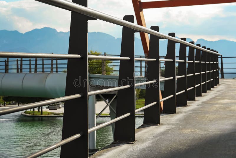 Metal Handrails of Bridge Over Canal Outdoors Stock Image - Image of ...