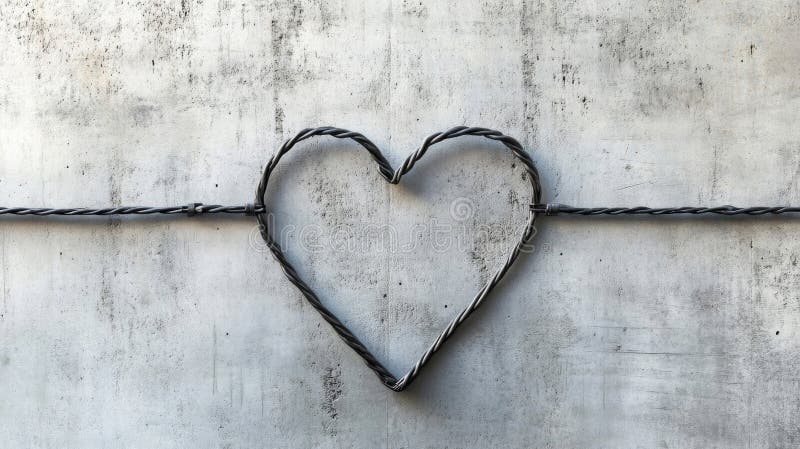 Metal Heart Wire Design on Concrete Wall Stock Illustration ...