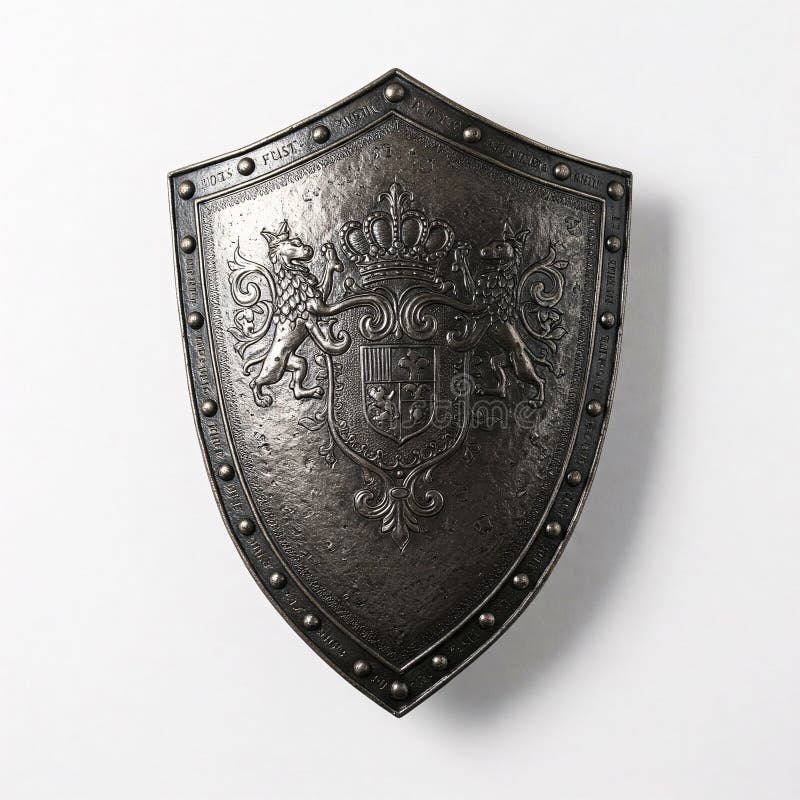 Metal Heraldic Shield with Lions and Crown, Isolated on a White Stock ...