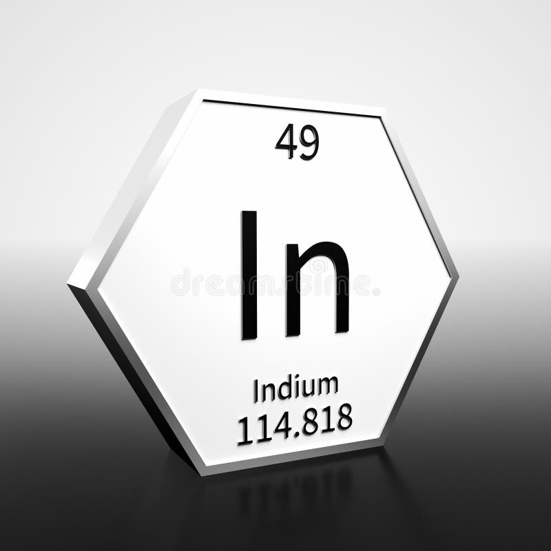 Periodic Table Element Indium Rendered Black on White on White and ...