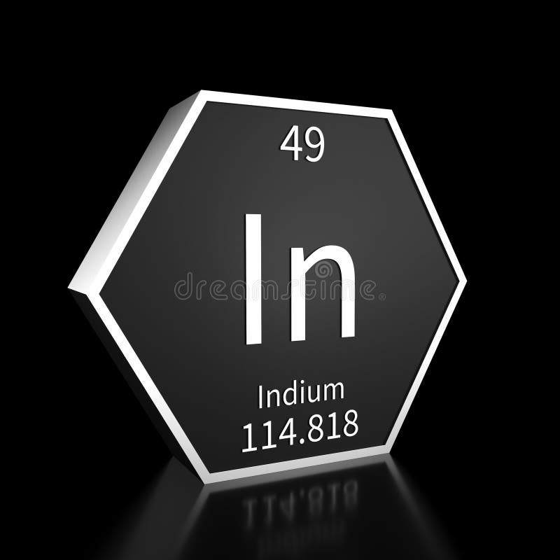 Periodic Table Element Indium Rendered Metal on Black on Black Stock ...