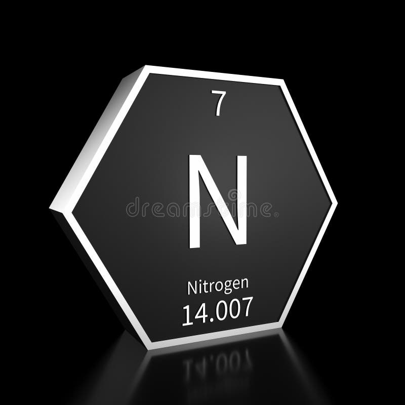 Periodic Table Element Nitrogen Rendered Metal on Black on Black Stock ...