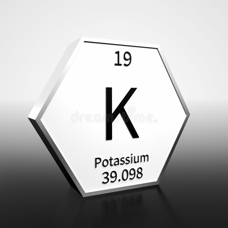Periodic Table Element Potassium Rendered Black on White on White and ...