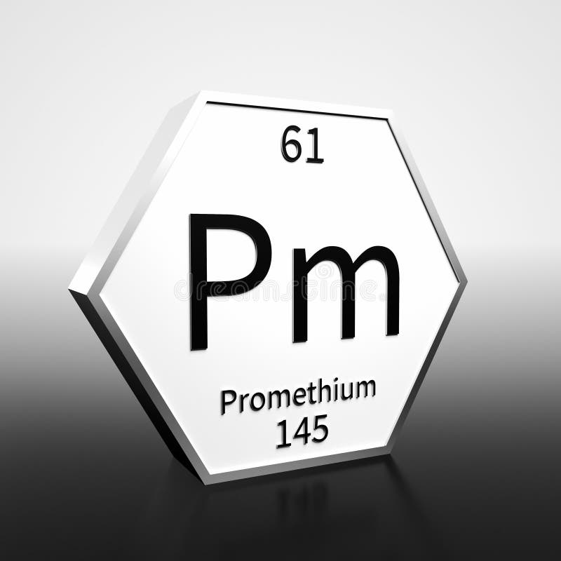 Periodic Table Element Promethium Rendered Black on White on White and ...