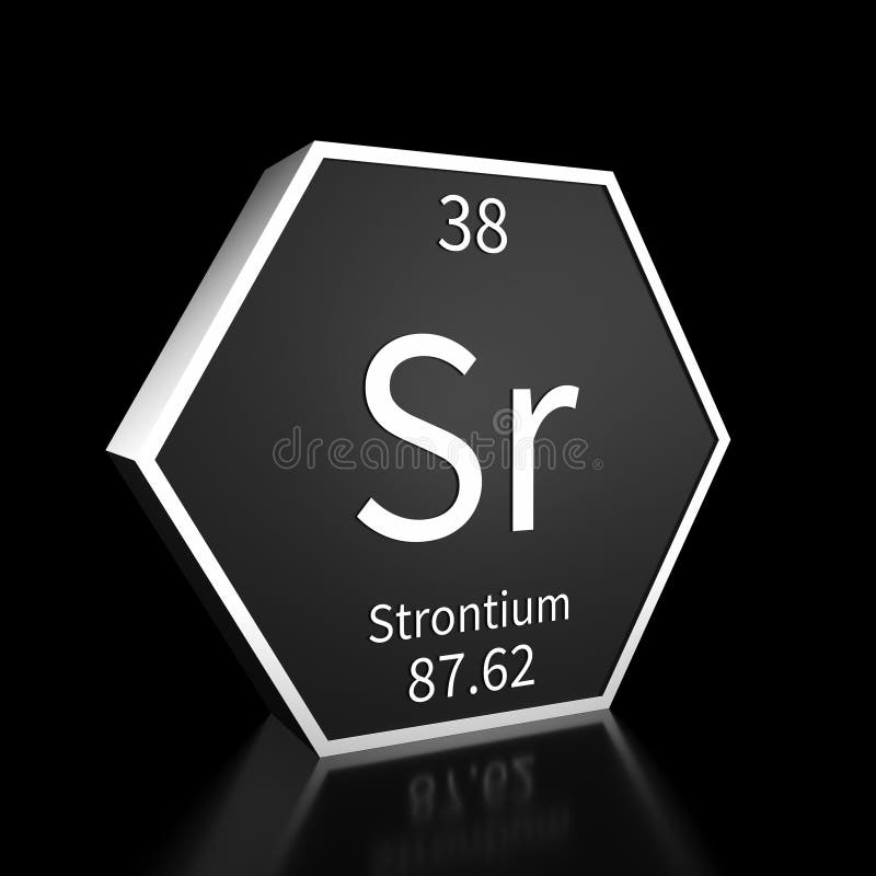 Periodic Table Element Strontium Rendered Metal on Black on Black Stock ...
