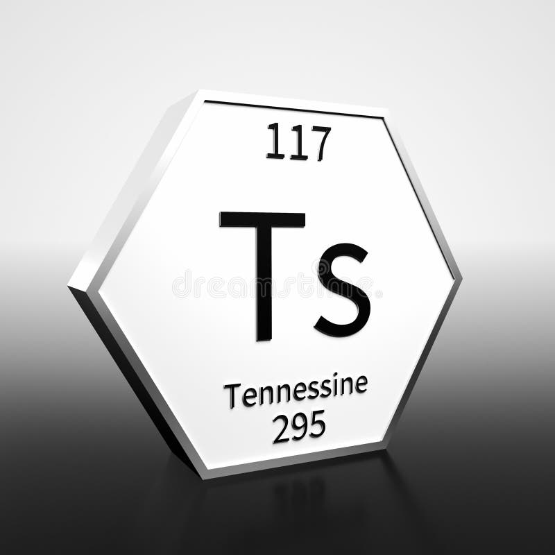 Periodic Table Element Tennessine Rendered Black on White on White and ...