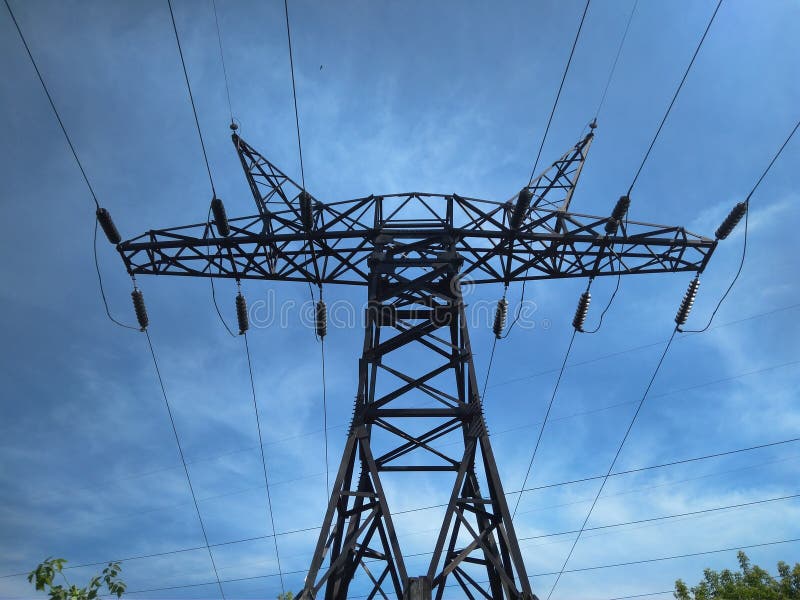 Metal High Tower for Electricity with Power Line Wires Stock Photo ...